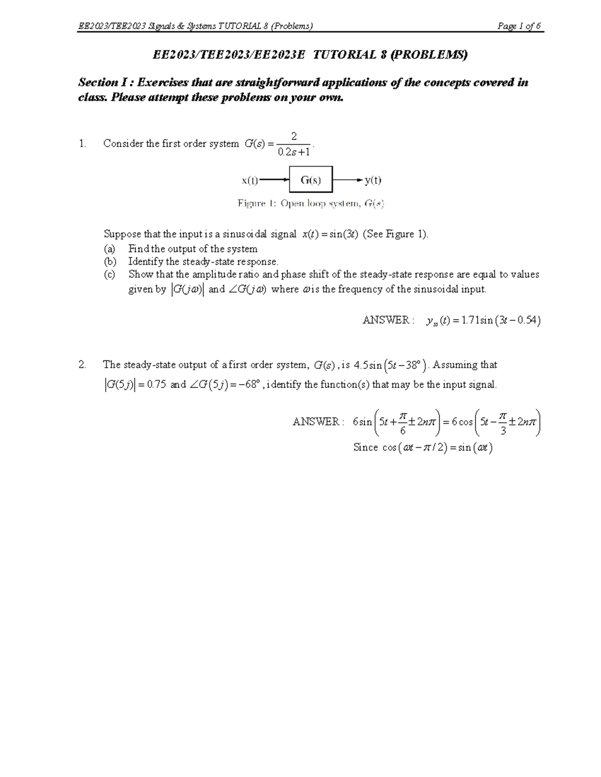 Tutorial 8 (Questions) - EE2023/TEE2023/EE2023E TUTORIAL 8 (PROBLEMS ...