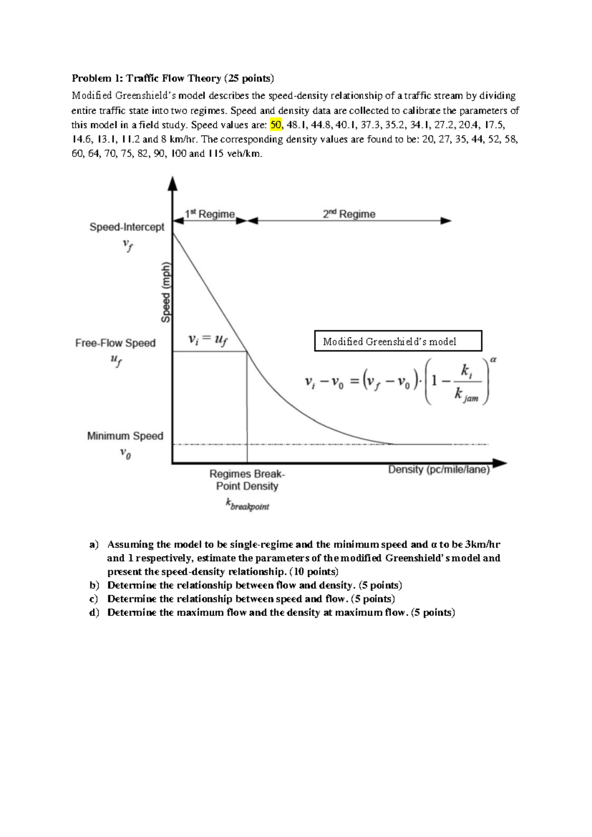 Traffic Flow Theory Problem - Problem 1: Traffic Flow Theory ( 25 ...