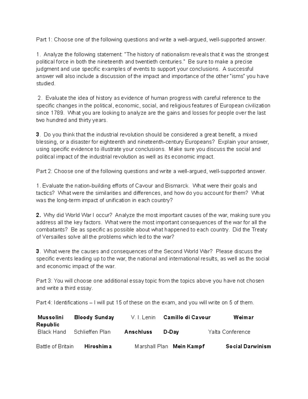 History Final Exam - Nancy Steenburg - Part 1: Choose one of the ...