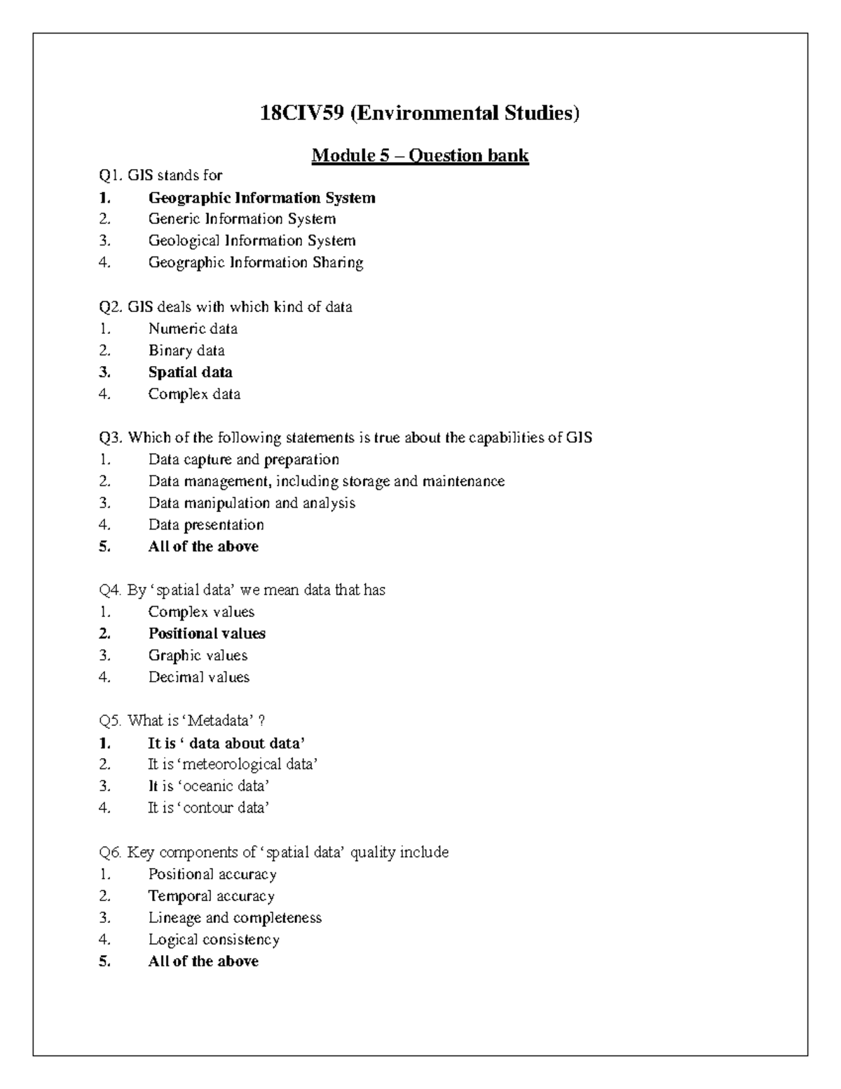 Mod5 EVS QBank - Paper - 18CIV59 (Environmental Studies) Module 5 ...