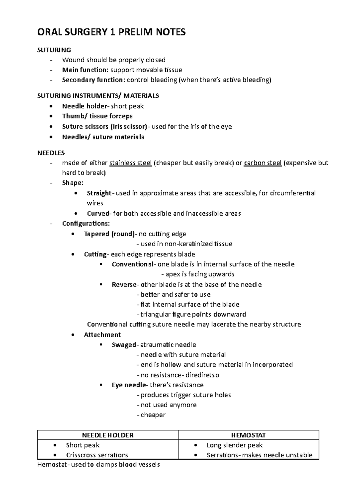 ORAL Surgery 1 Prelim Notes - ORAL SURGERY 1 PRELIM NOTES SUTURING ...
