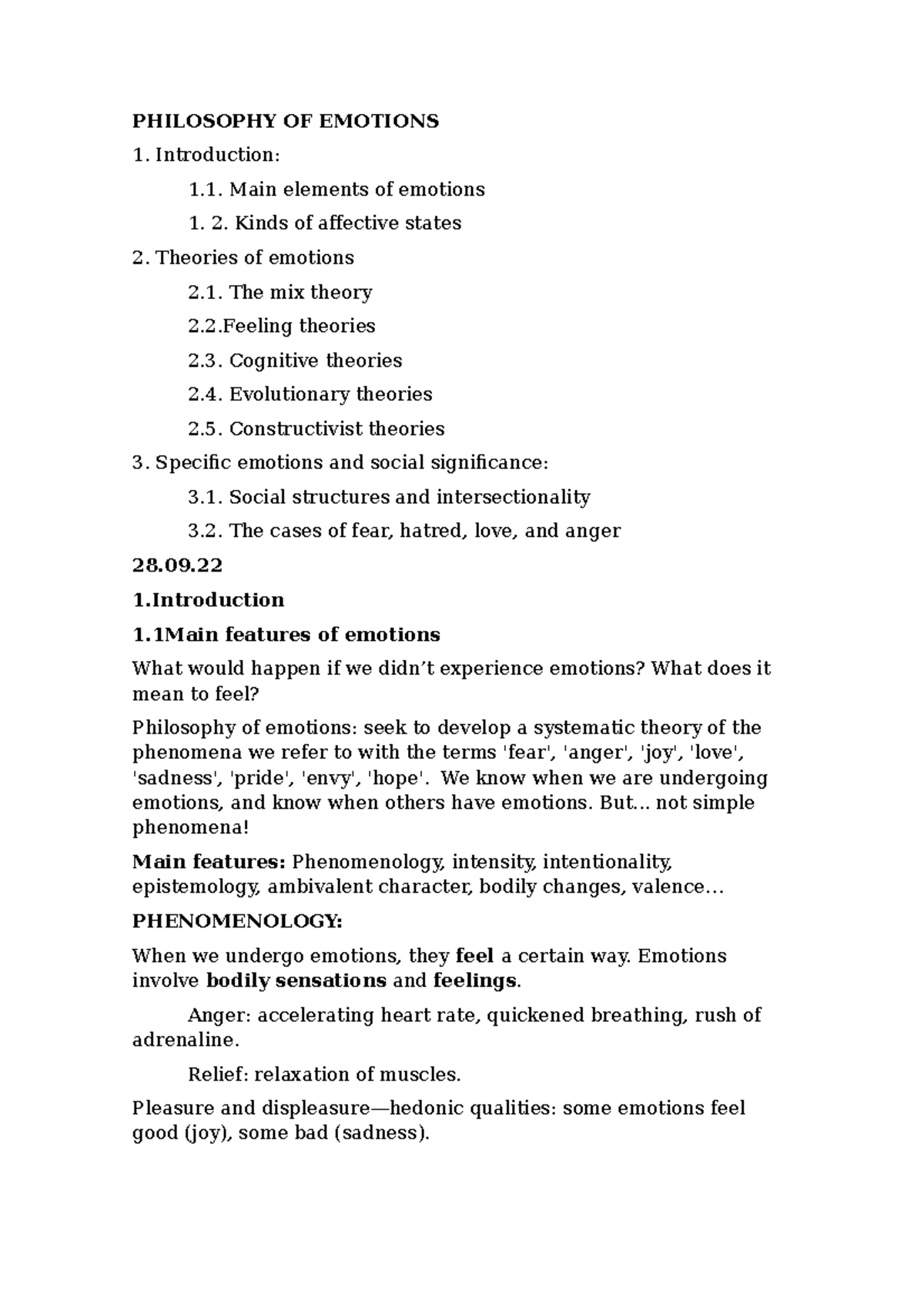 Apunts philosophy of emotions - PHILOSOPHY OF EMOTIONS Introduction ...