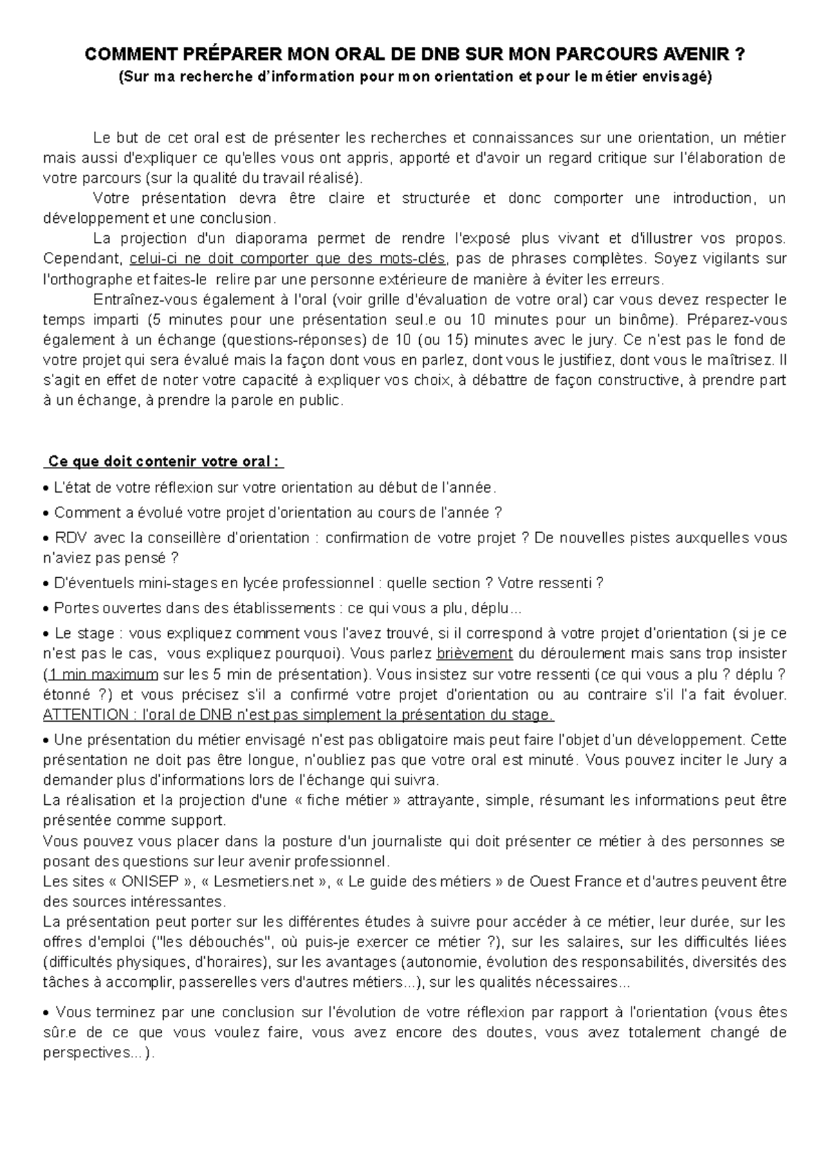 Tutoriel oral dnb parcours avenir - COMMENT PRÉPARER MON ORAL DE DNB ...