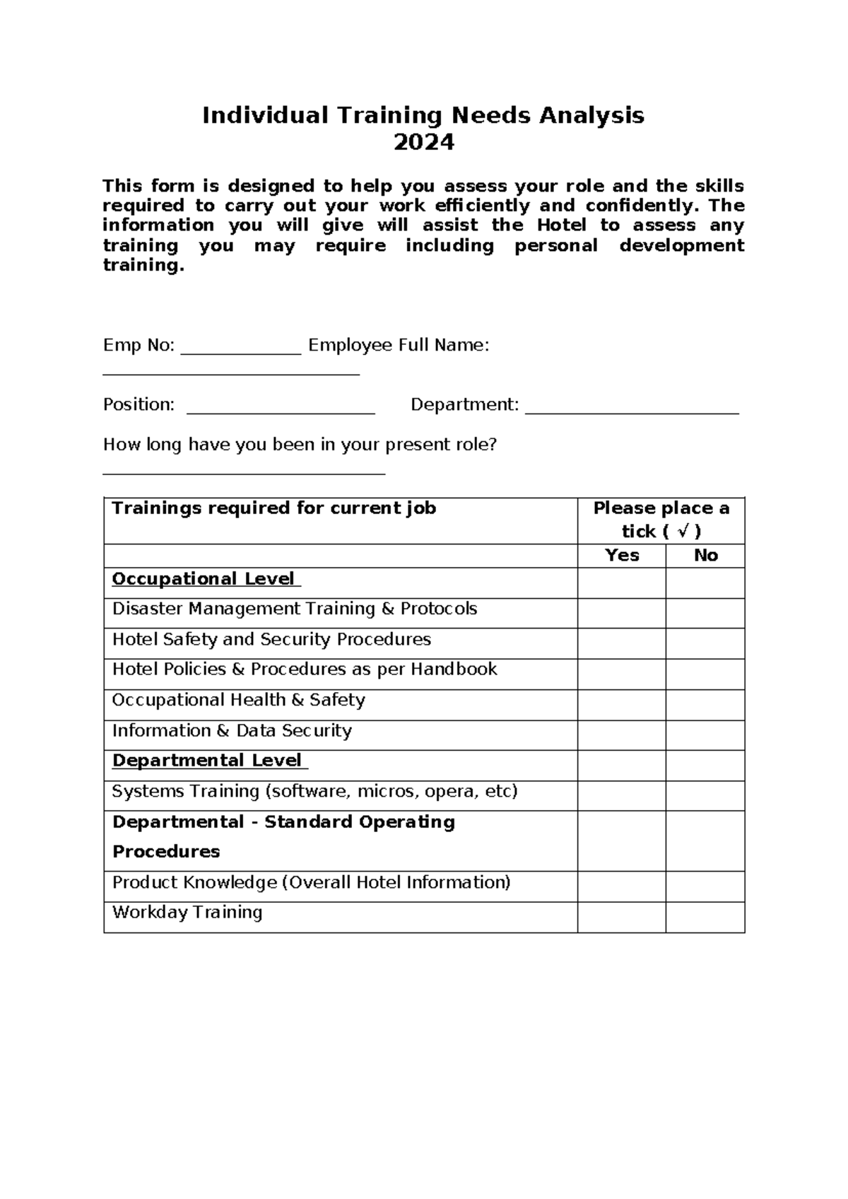 Individual Training Needs Analysis 2024 - The information you will give ...