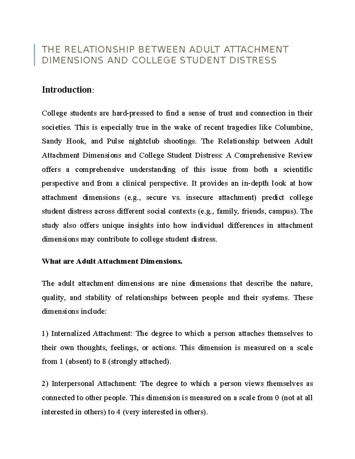 THE Relationship Between Adult Attachment Dimensions AND College ...