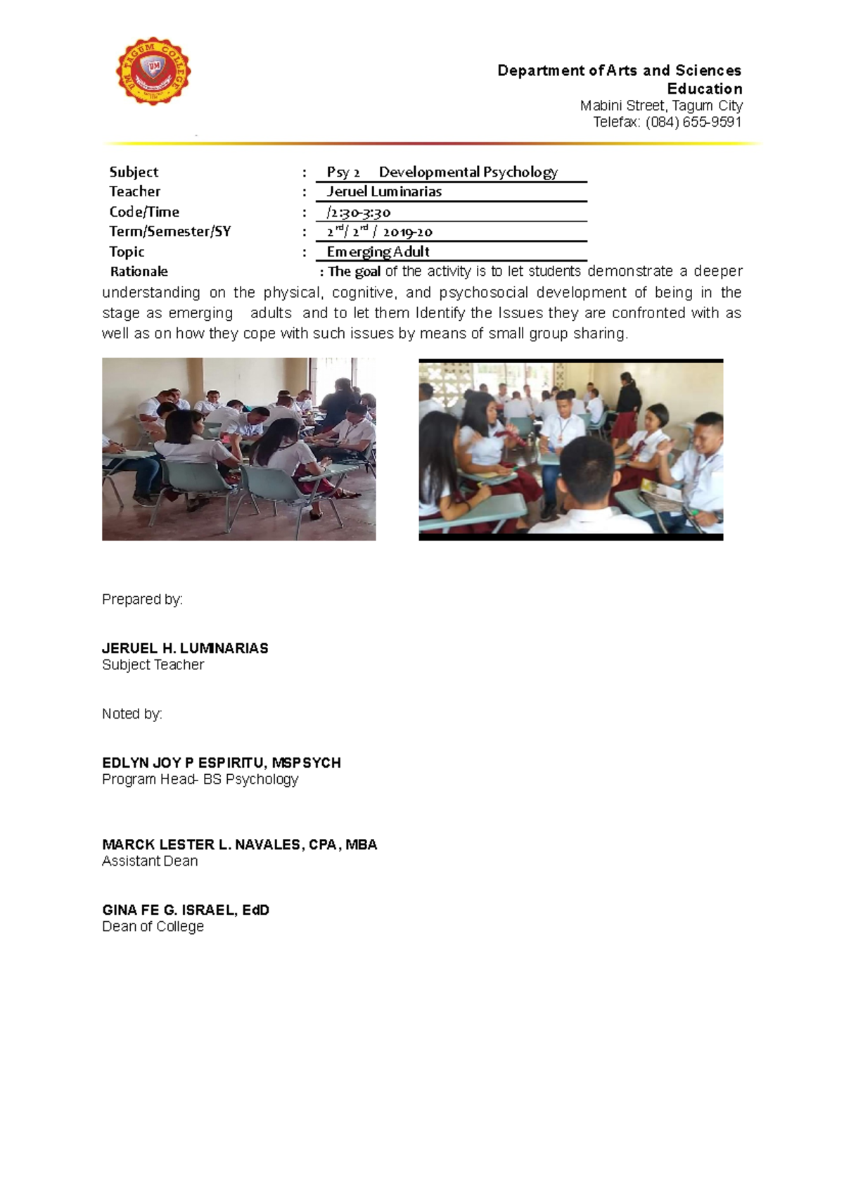 TLA- Psy 2-Developmental Psychology-2nd Term-2nd Sem(AY2019-20 ...