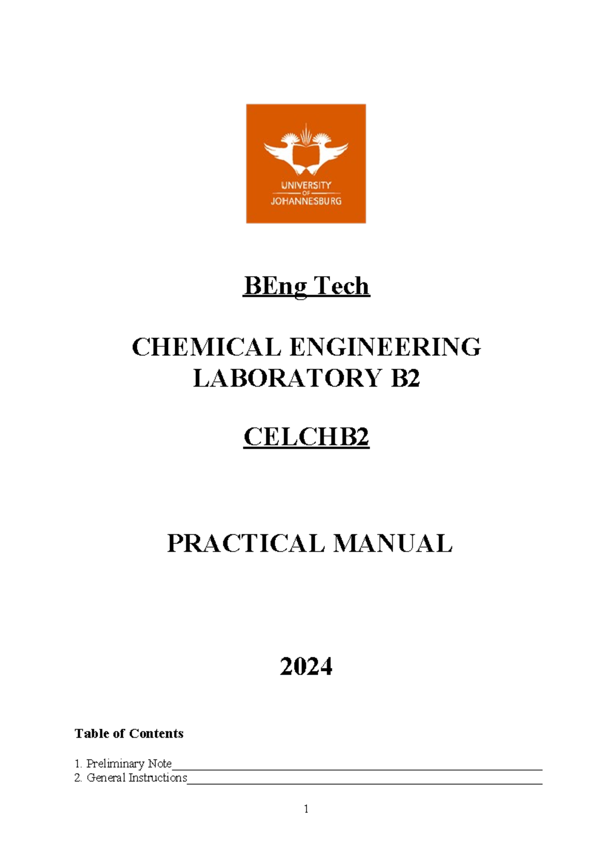 2021 Celchb 2 Prac Manual-2024 - BEng Tech CHEMICAL ENGINEERING ...