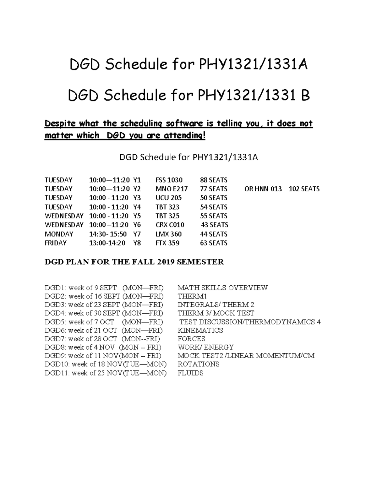 DGD Schedule for PHY1321 2019 Fall - Warning: TT: undefined function: 32 DGD Schedule for - Studocu