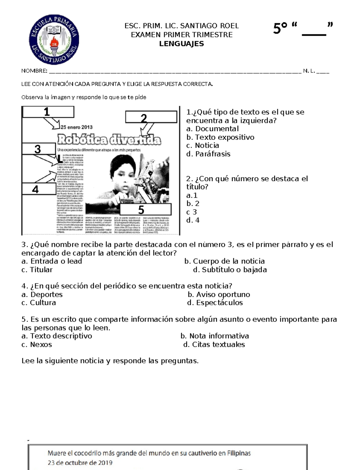 Ex TRi lenguajes - educacion - ESC. PRIM. LIC. SANTIAGO ROEL EXAMEN PRIMER TRIMESTRE LENGUAJES ...