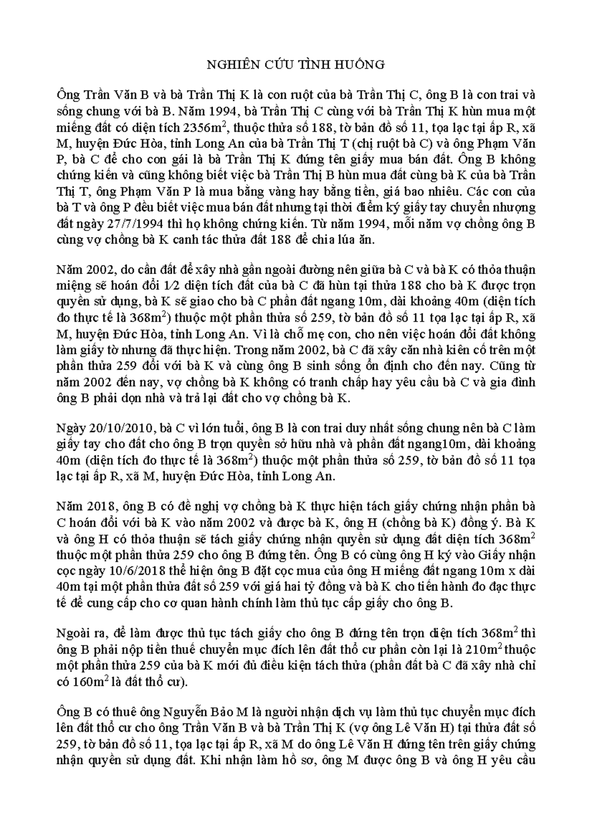 5. BT Chuyển đổi QSD đất - Luật Đất đai - NGHIÊN CỨU TÌNH HUỐNG Ông Trần Văn B và bà Trần Thị K ...