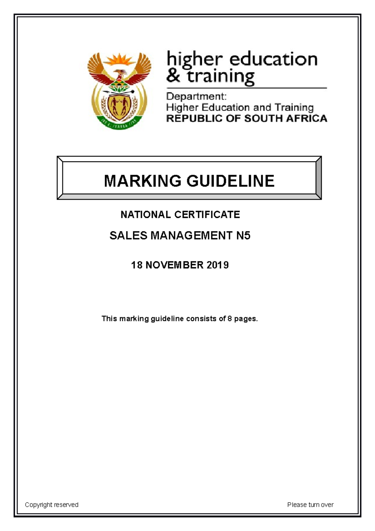 N1440 - Sales Management N5 MEMO NOV 2019 - NATIONAL CERTIFICATE SALES ...
