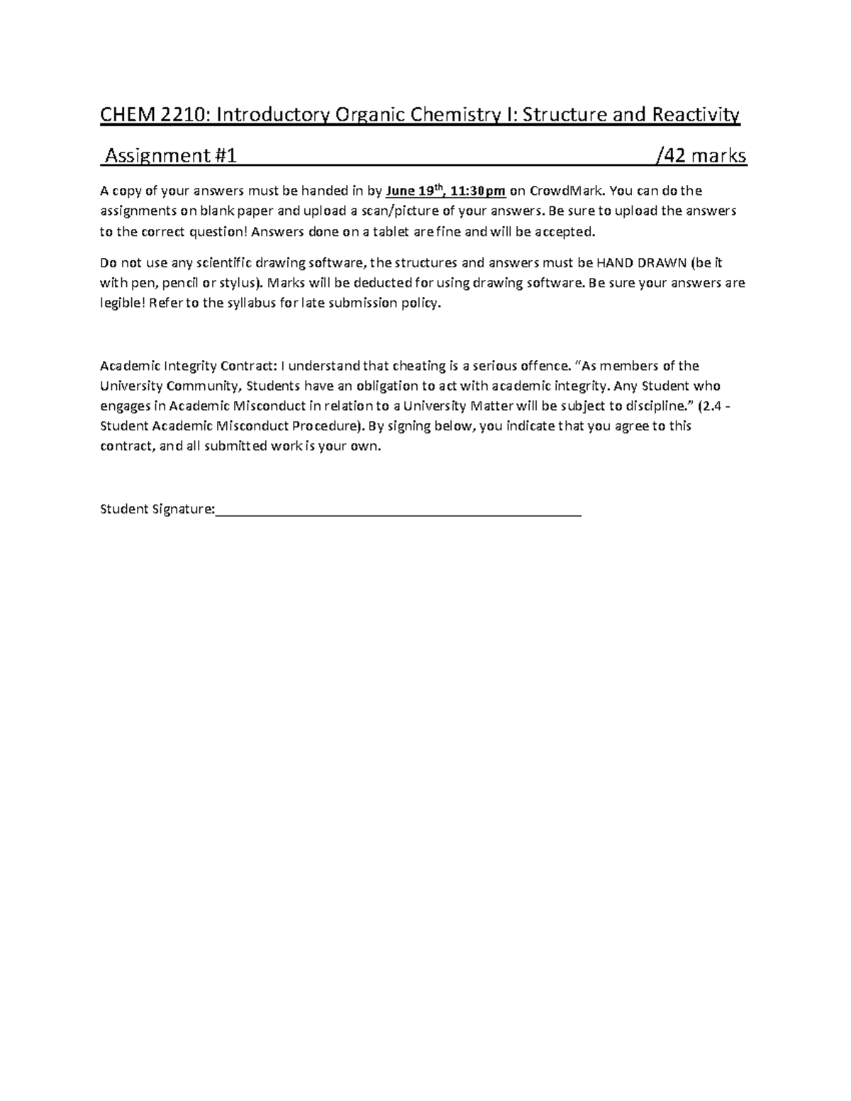 Assignment 1 2210 2020 - Warning: TT: undefined function: 32 CHEM 2210: Introductory Organic ...