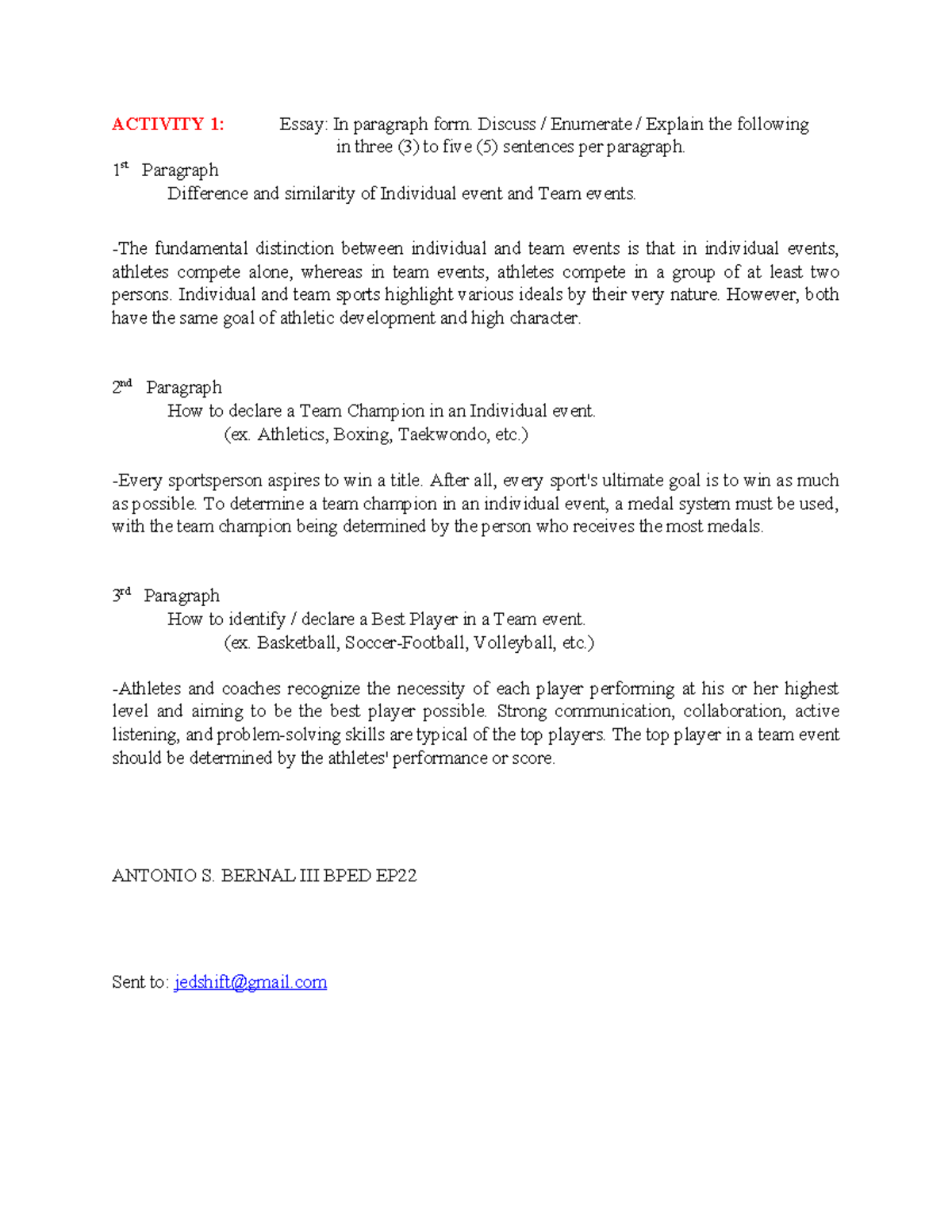 Activity 1 - READ - ACTIVITY 1: Essay: In paragraph form. Discuss / Enumerate / Explain the ...