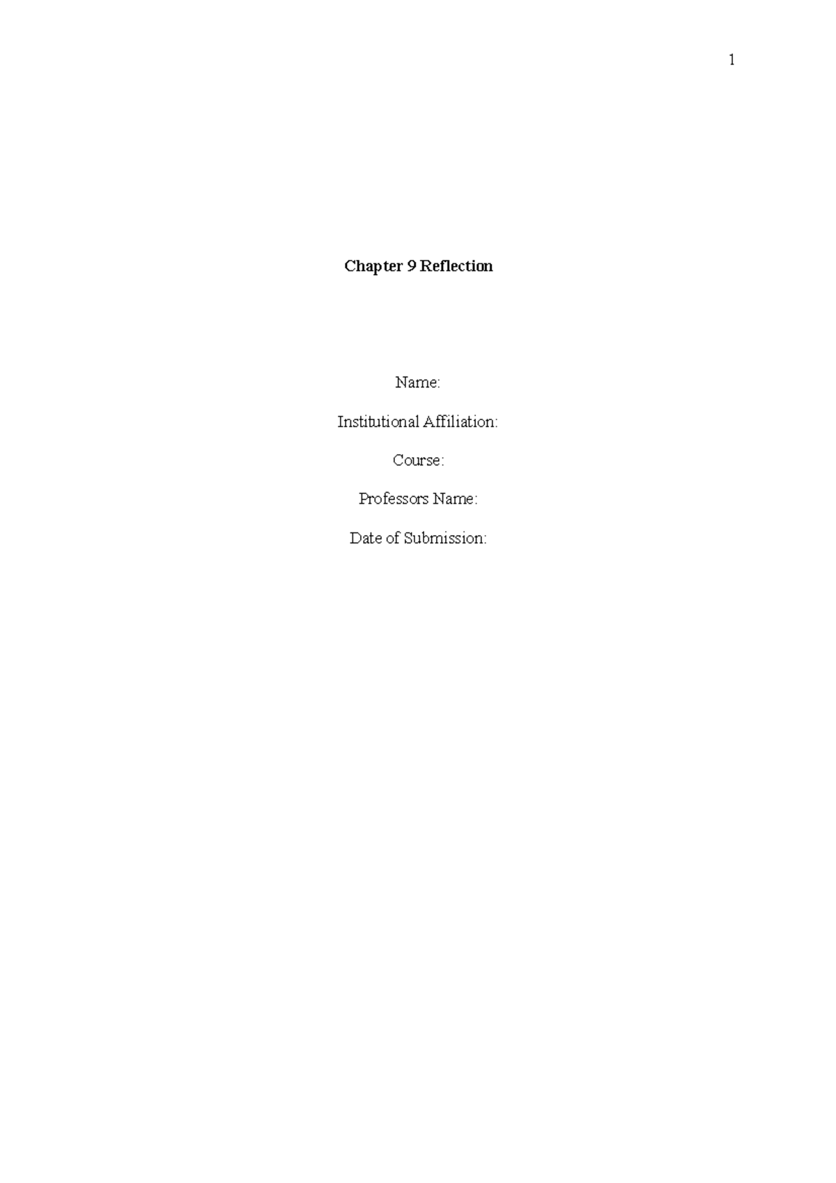 Chapter 9 Reflection - Chapter 9 Reflection Name: Institutional ...