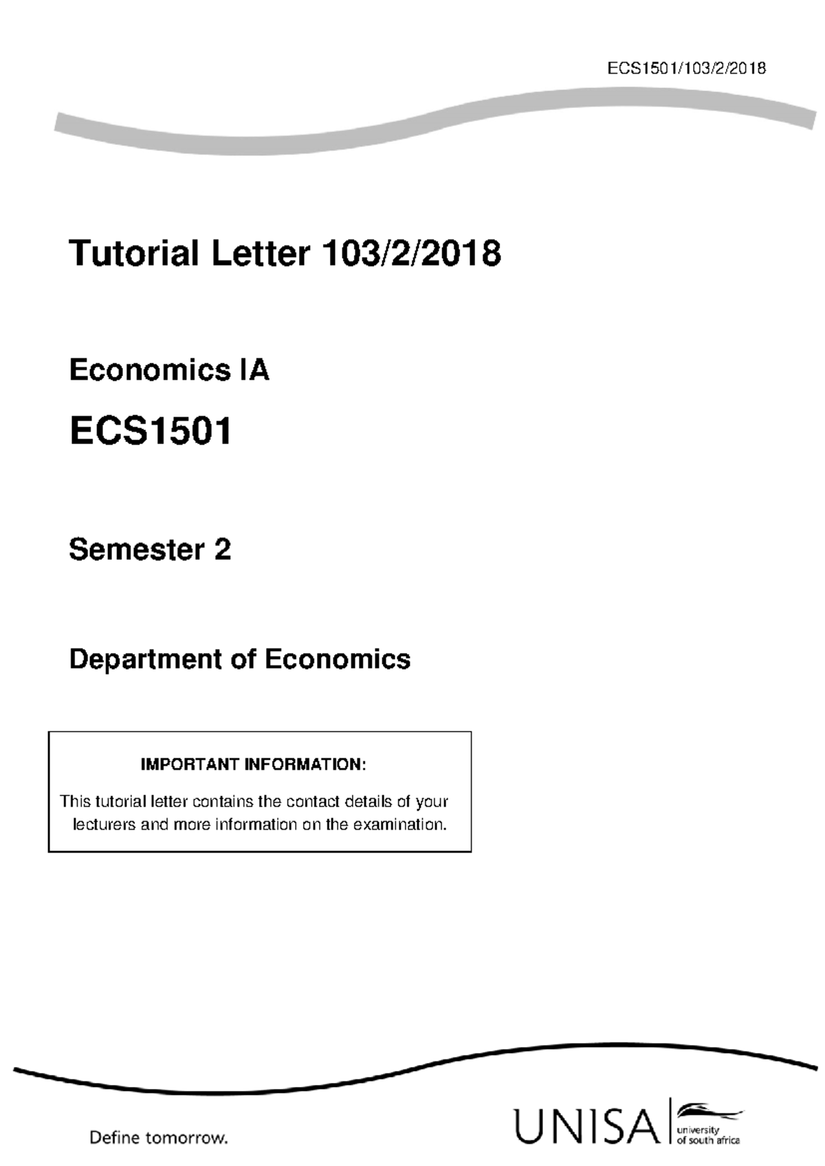 103 2018 3 b - Tutorial letter - ECS1501/103/2/ Tutorial Letter 103 / 2 ...