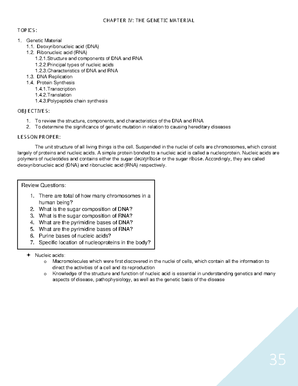 CYTO Chapter 4 - Cytogenetics Notes - &+$37(5 ,9 7+( *(1(7,& 0$7(5 ...
