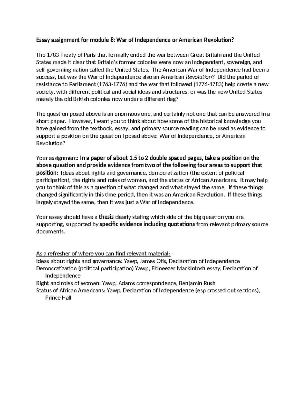 HIS1301onlineessayassignmentmodule 8How Revolutionary - Essay ...