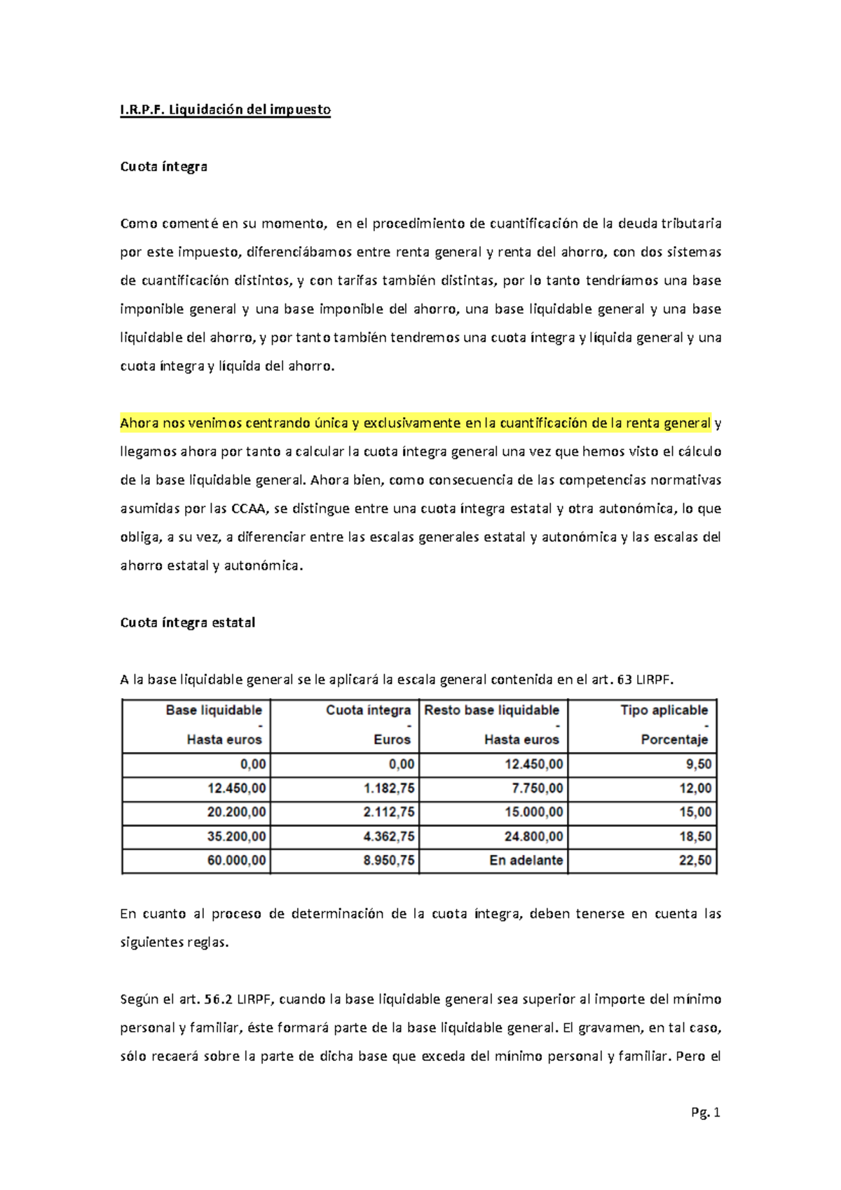 Cuota integra y liquida - I.R.P. Liquidación del impuesto Cuota íntegra ...