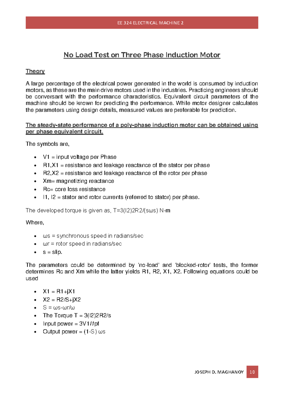 Lecture and Procedure # 3 - No Load Test on Three Phase Induction Motor ...