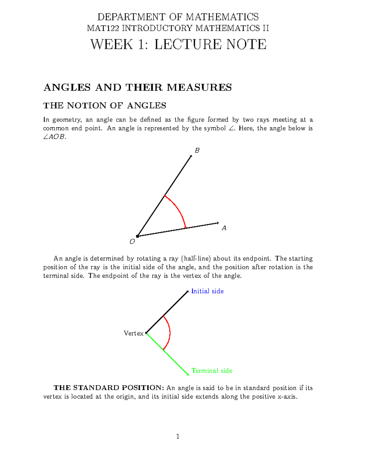 MAT122- Week 1 Lecture Note (2023-2024 Sem 2) - DEPARTMENT OF ...