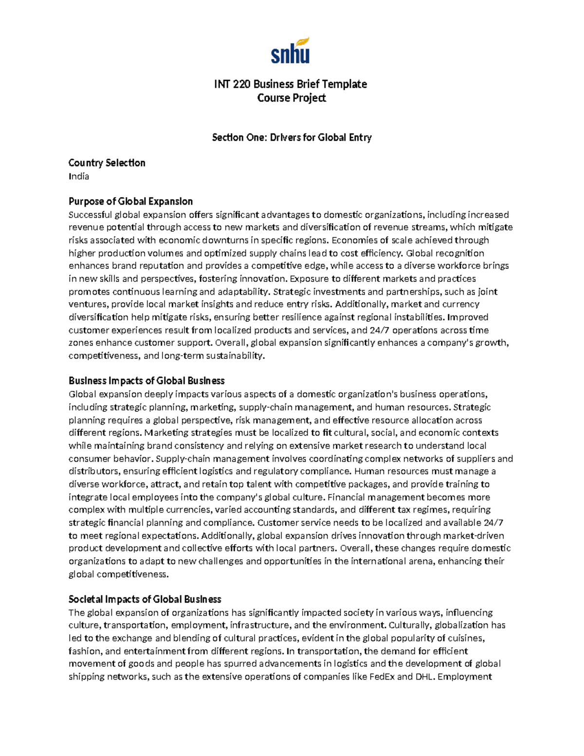 INT 220 Business Brief Template - INT 220 Business Brief Template ...