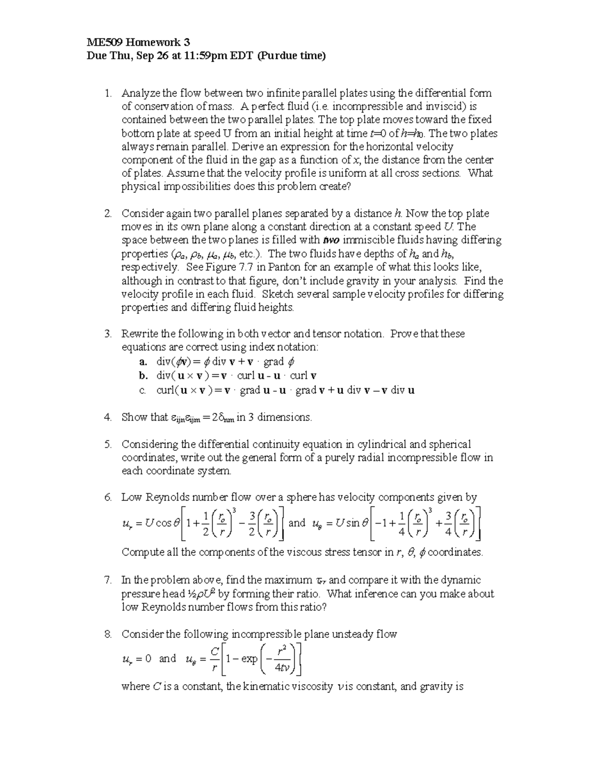 HW3 - HW3 - ME509 Homework 3 Due Thu, Sep 26 at 11:59pm EDT (Purdue ...
