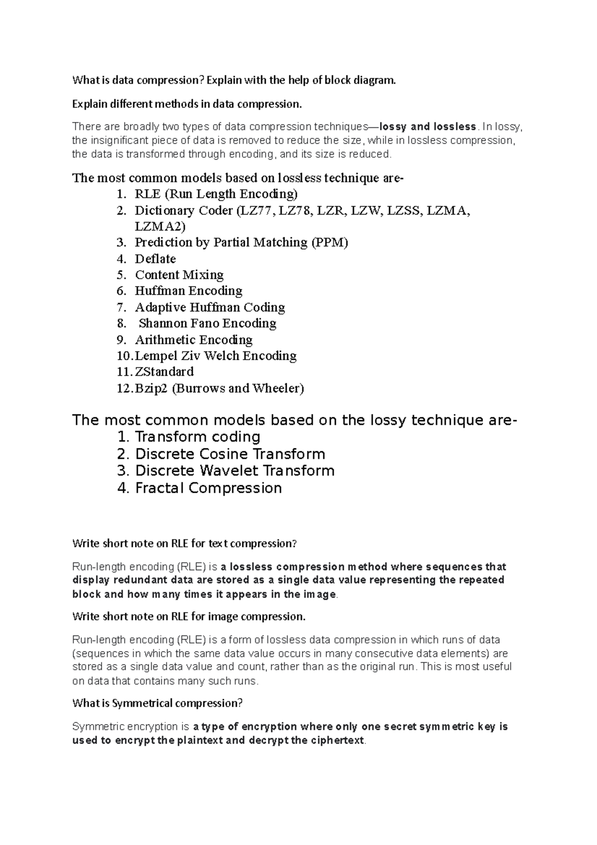 Dce file - hare are notes - What is data compression? Explain with the ...