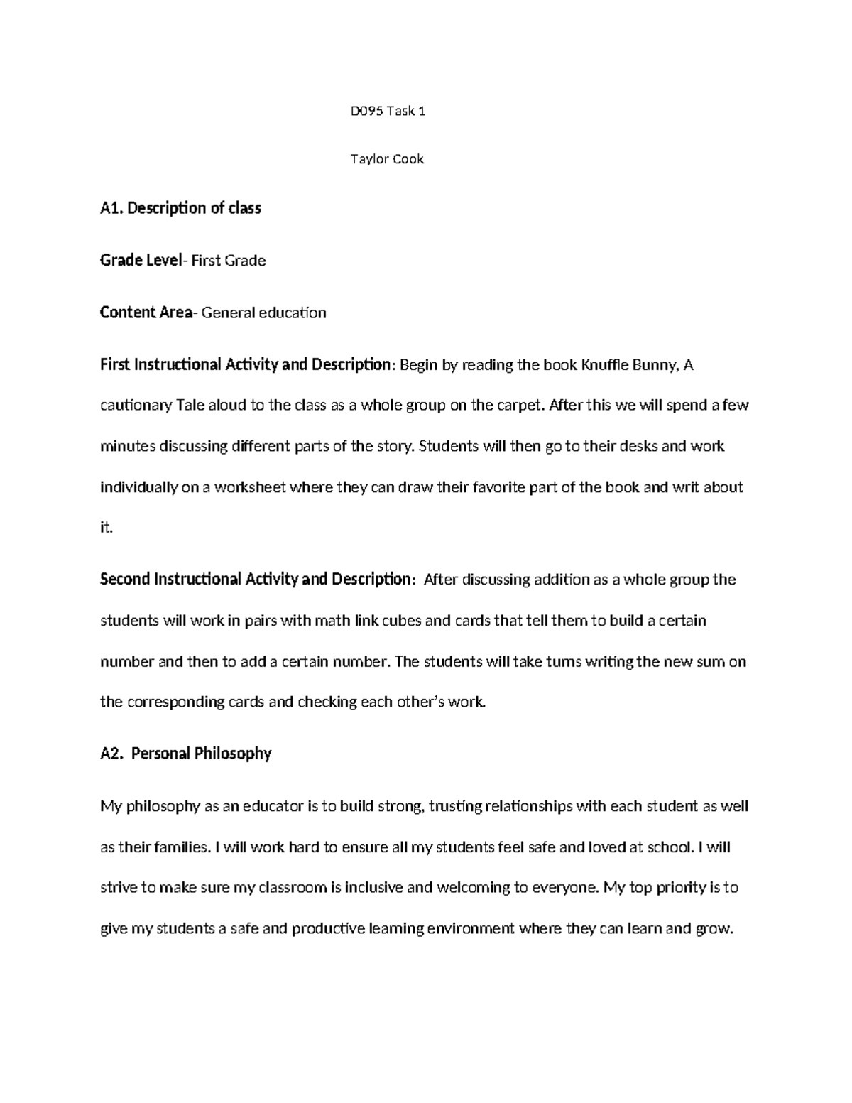 D095 Task 1 - includes all aspects of the rubric - D095 Task 1 Taylor ...