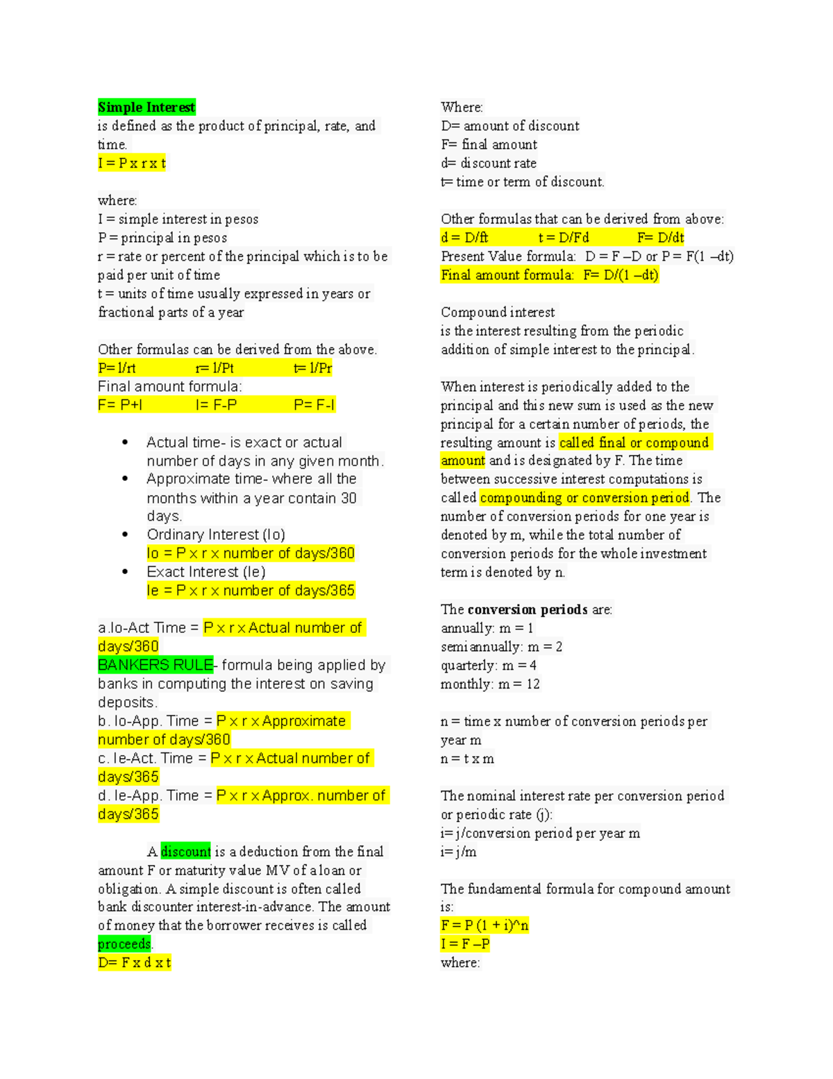 Time Value of Money (Mathematics of Investment) - Simple Interest is ...
