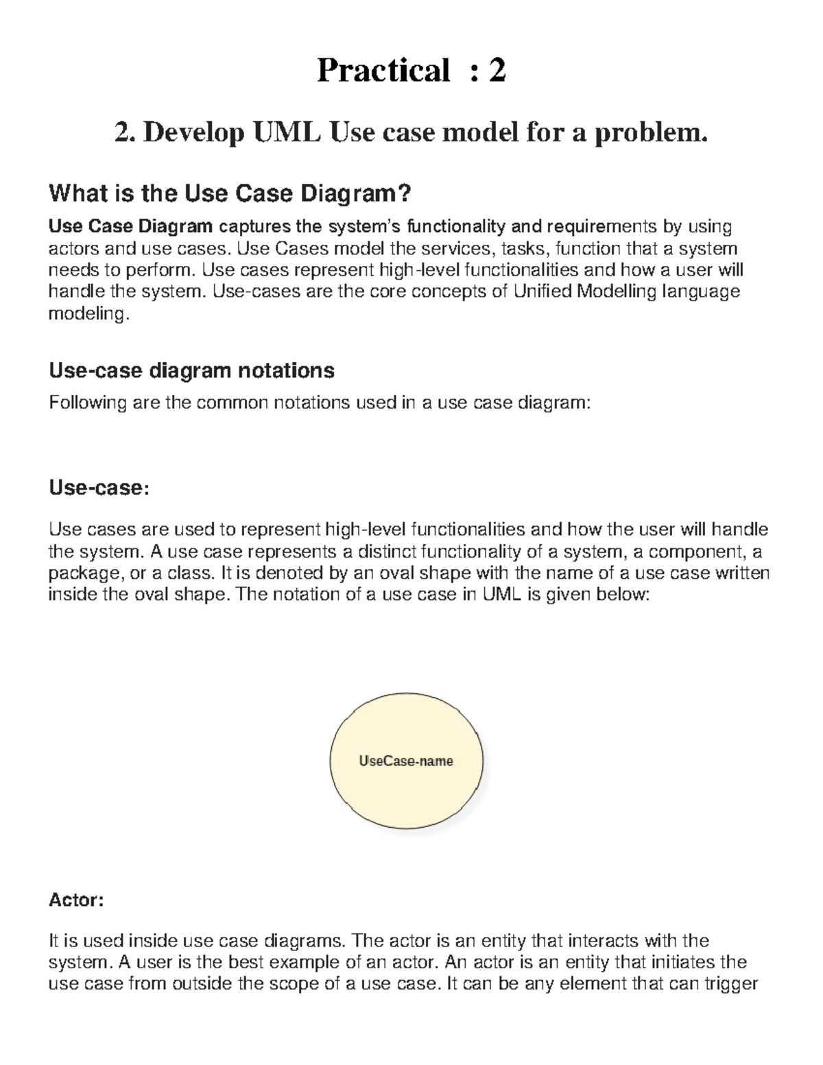 3Practical sw - GOOD FOR YOU - Practical : 2 2. Develop UML Use case model for a problem. What ...