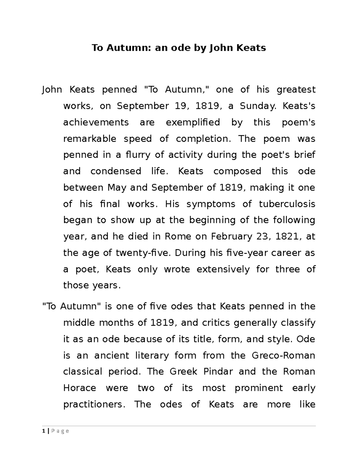 To Autumn: an ode by John Keats - Keats's achievements are exemplified ...