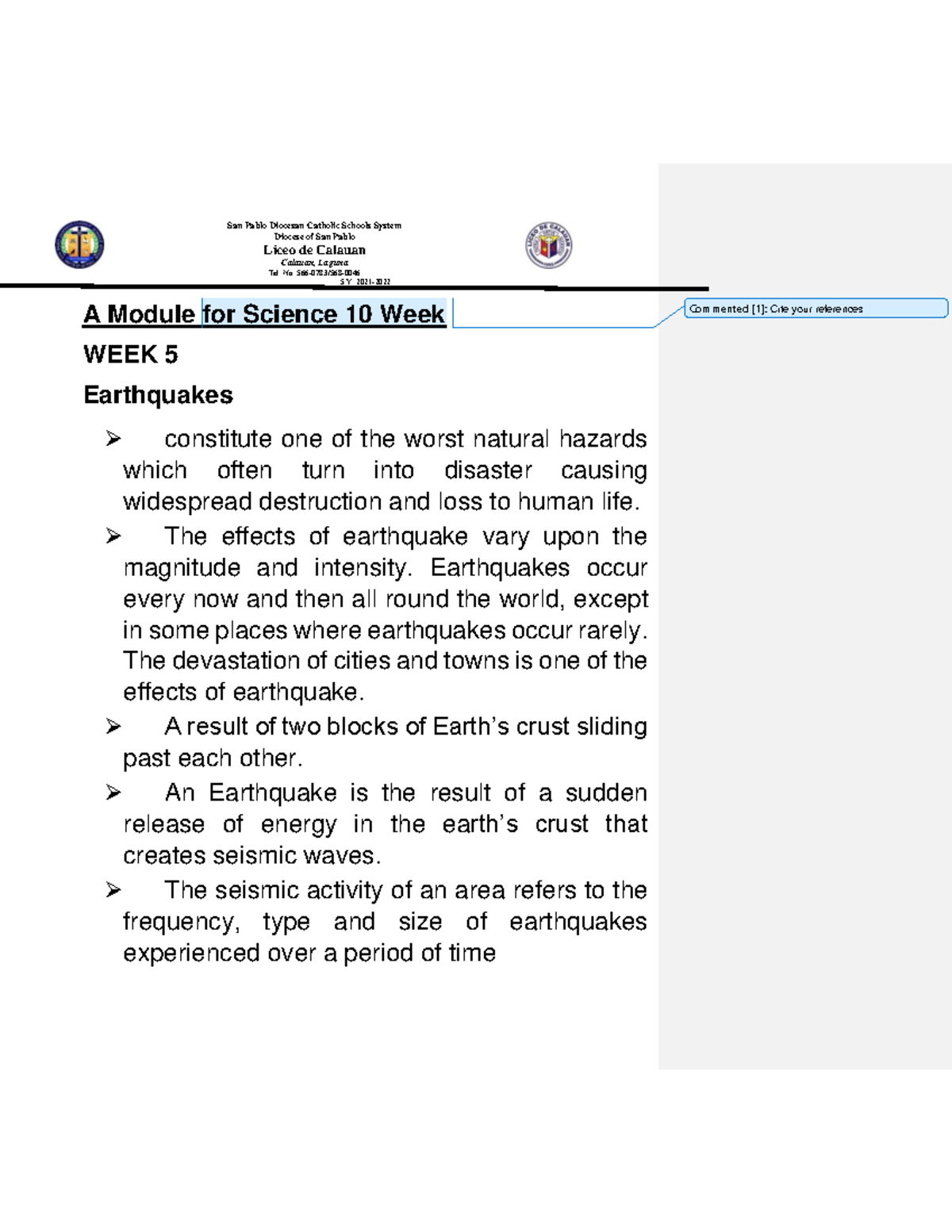 Science WEEK 5 - week 5 - San Pablo Diocesan Catholic Schools System ...