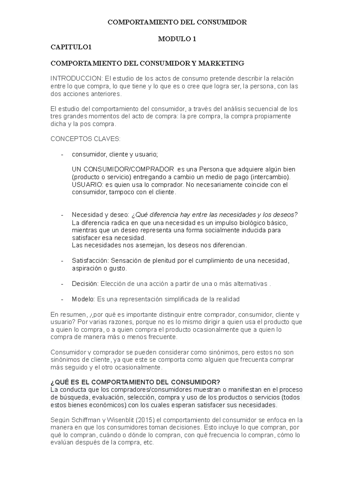 Comportamiento DEL Consumidor 1er modulo - COMPORTAMIENTO DEL CONSUMIDOR MODULO 1 CAPITULO - Studocu