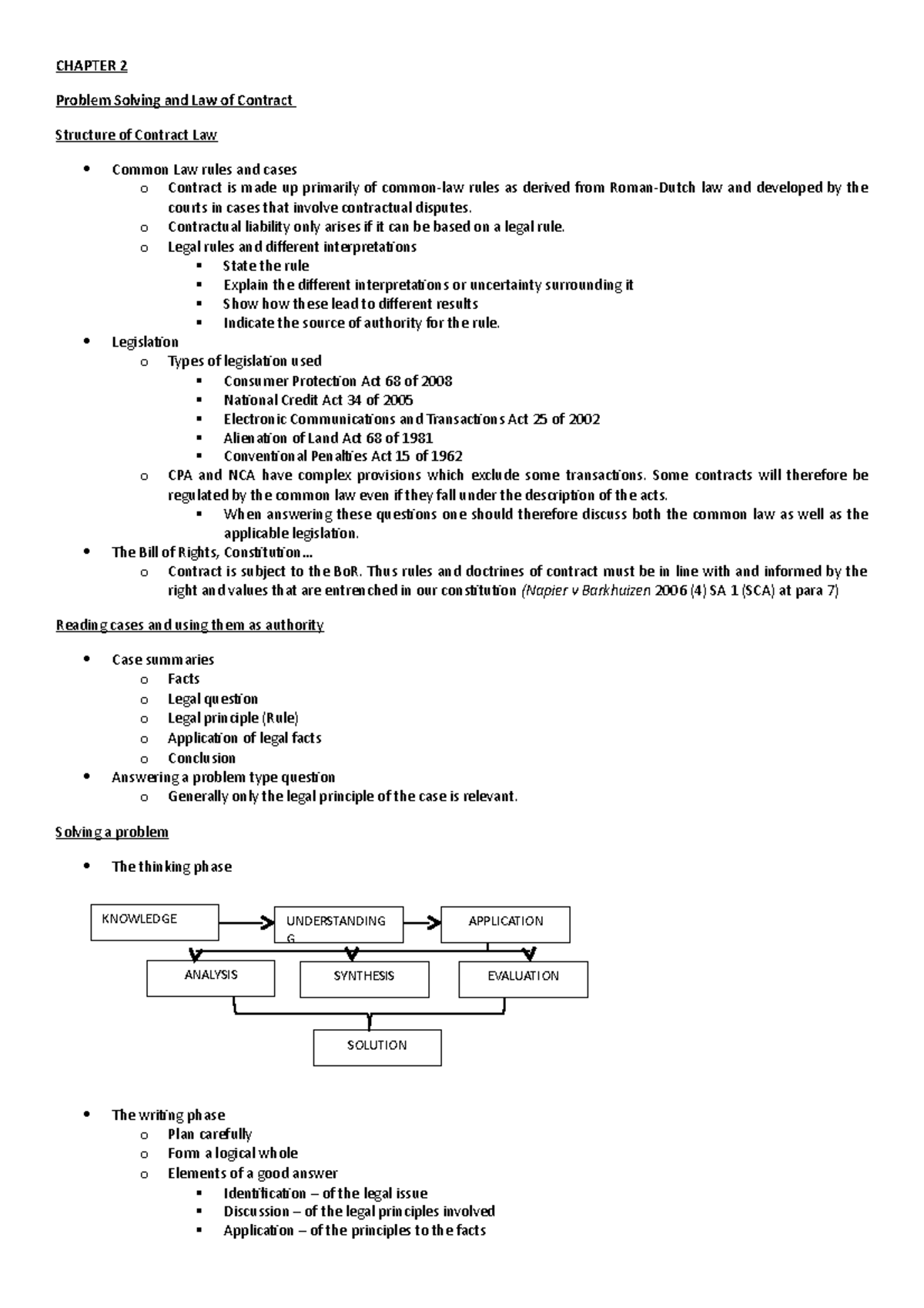 Chapter 2 notes - KNOWLEDGE UNDERSTANDING G APPLICATION ANALYSIS ...
