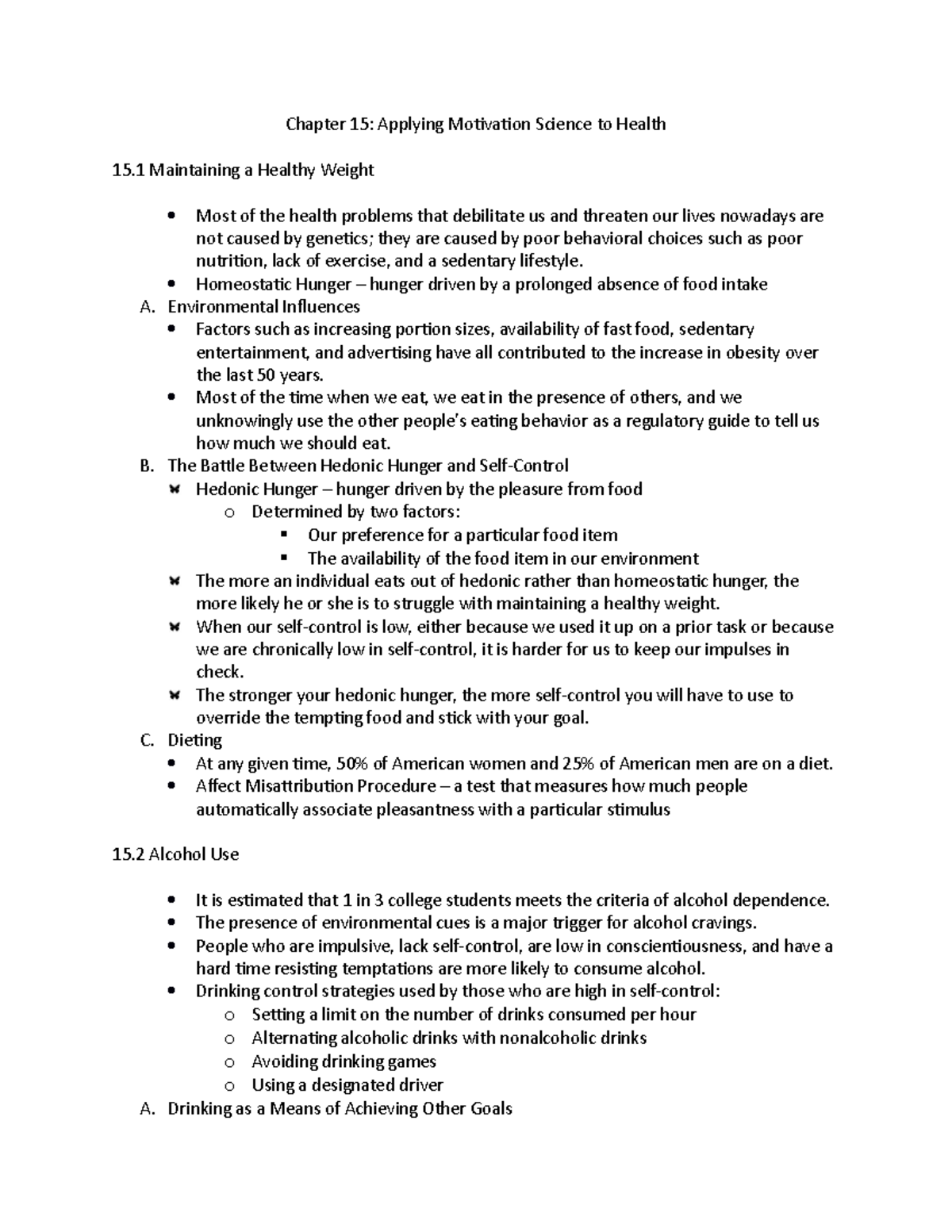 Chapter 15 Notes - Motivation Science - PSY 3353 - Mississippi State ...