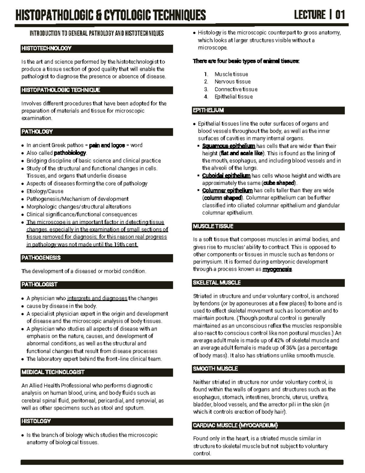 1 - Introduction to General Pathology and Histo Techniques ...