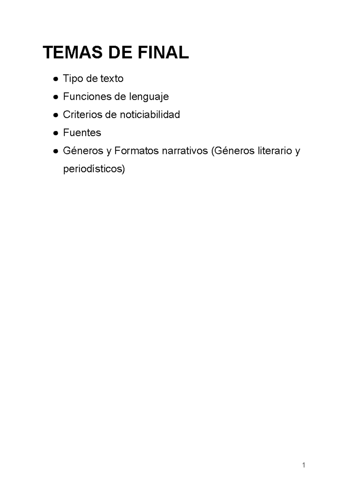 Resumen Generos y formatos narrativos 2023 - TEMAS DE FINAL Tipo de ...