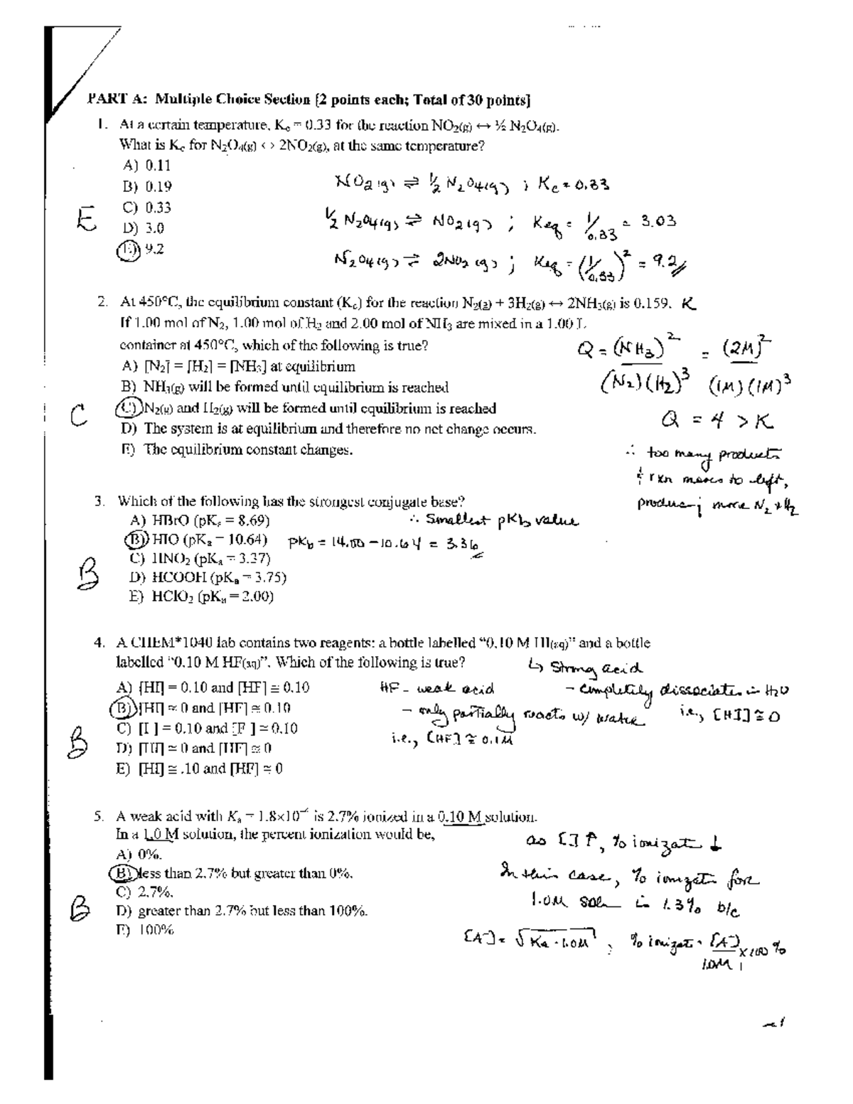Exam 2015, questions and answers - Midterm - GREY VERSION Part B. of 10 1. A buffer was prepared ...