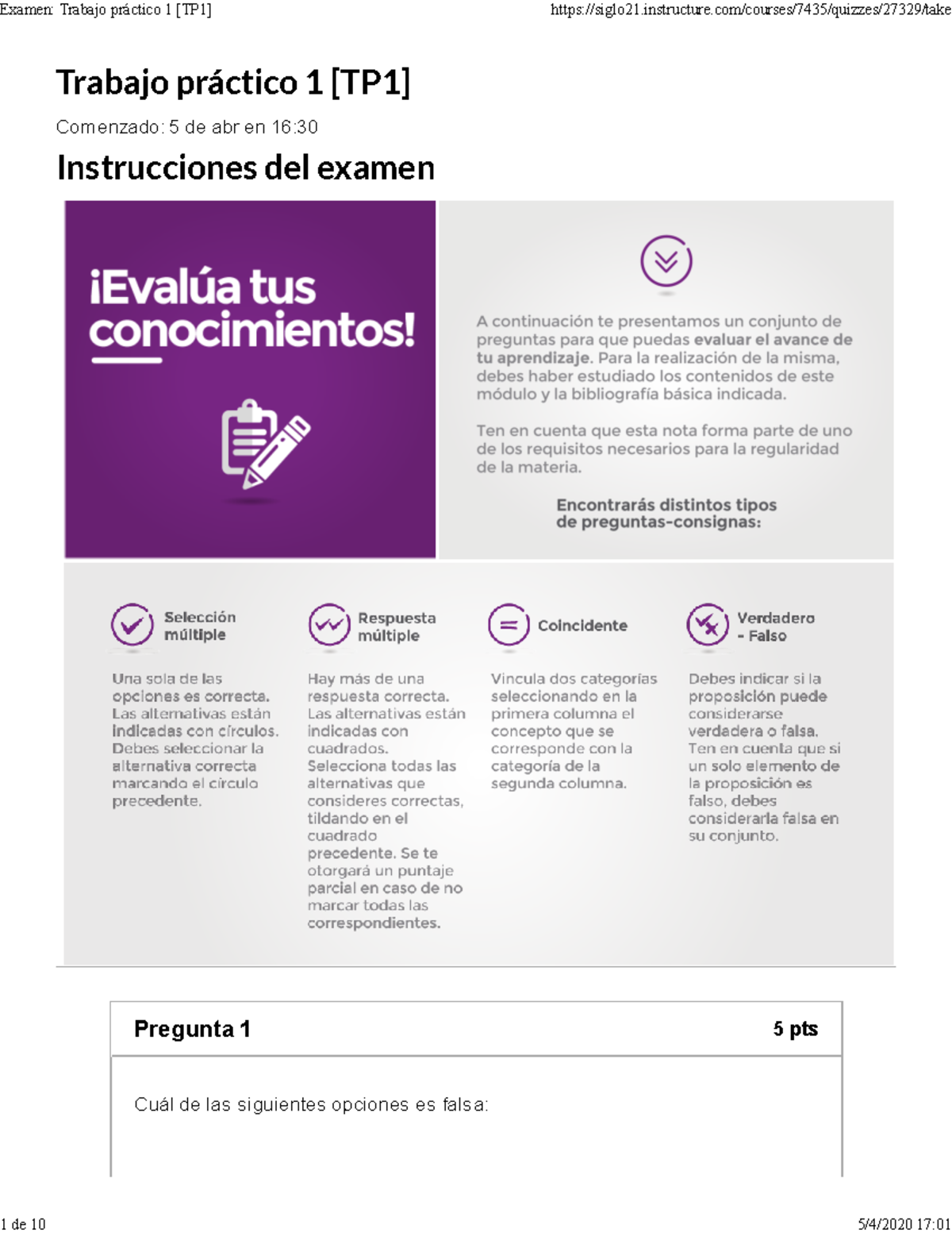Lenguaje Formal[TP 1] 75 - Trabajo práctico 1 [TP1] Comenzado: 5 de abr en 16: Instrucciones del ...