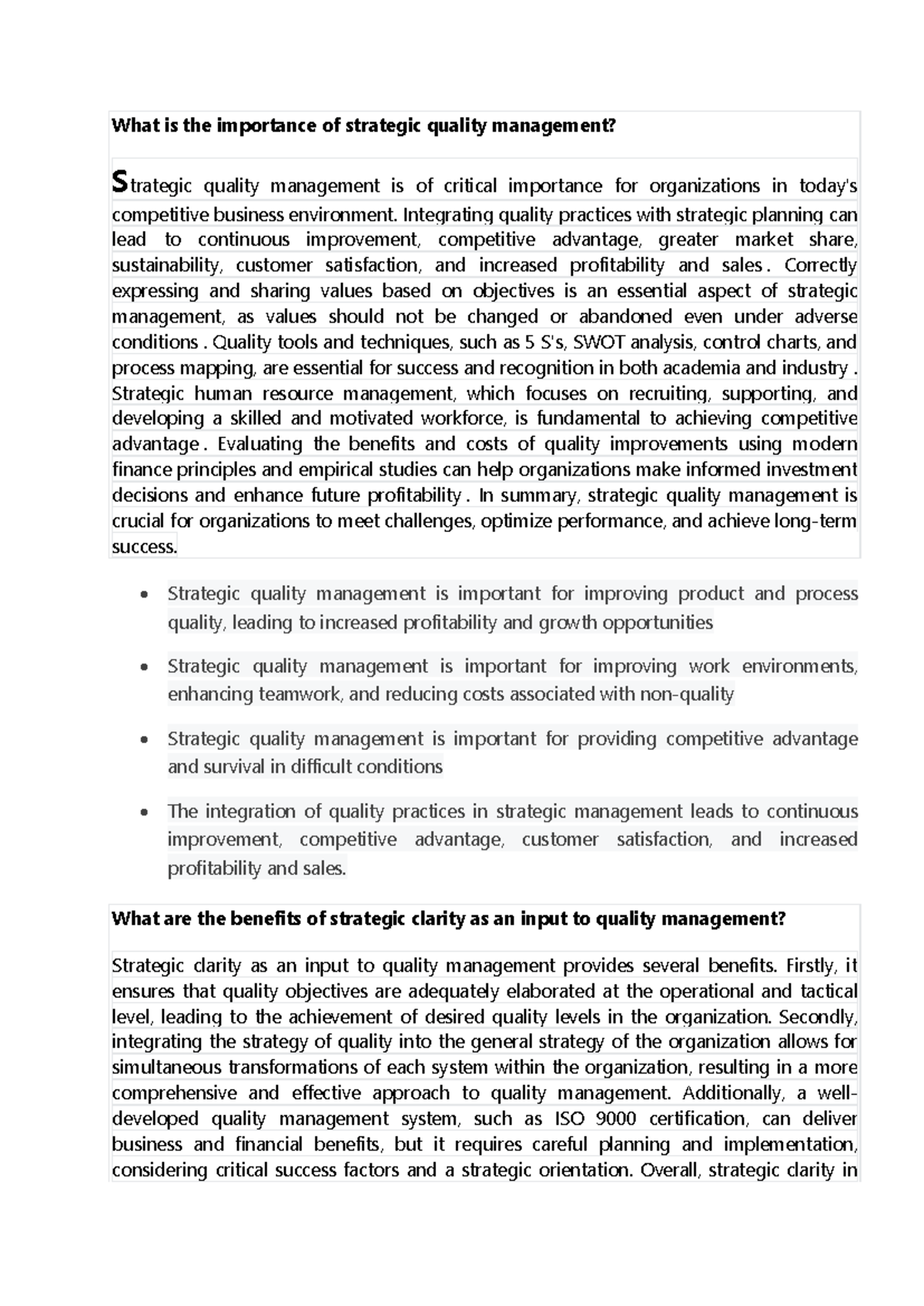 Strategic Quality Management - What is the importance of strategic quality management? Strategic ...