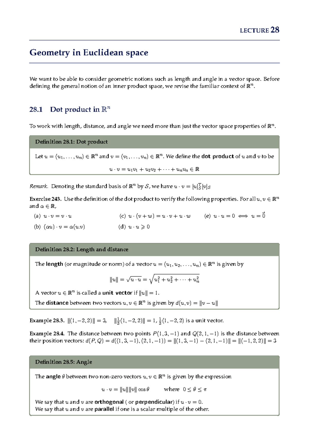 MAST10022 2024 L28 - LECTURE 28 Geometry in Euclidean space We want to be able to consider ...