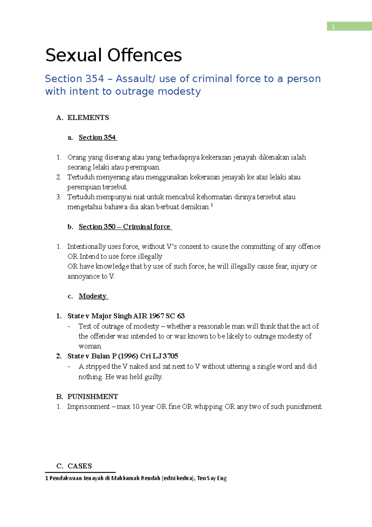 Sexual Offence 1 - Sexual Offences Section 354 – Assault/ use of ...
