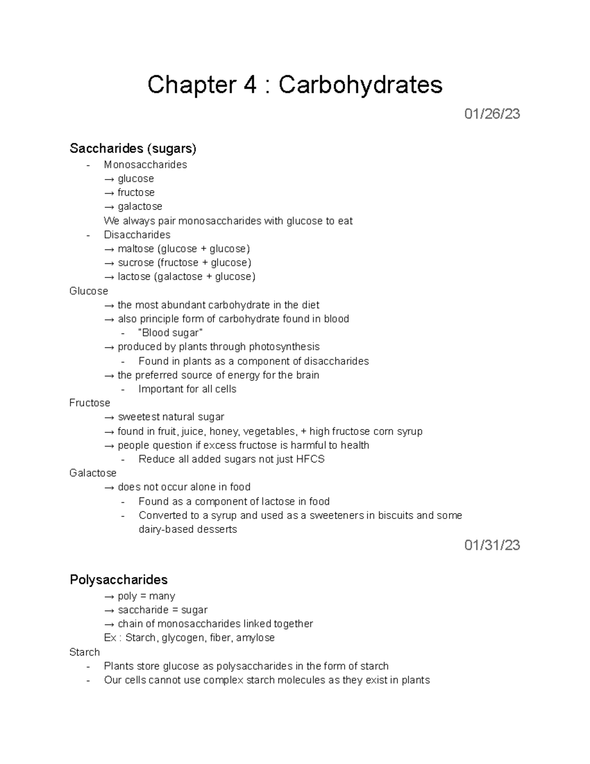 Chapter 4 Chapter 4 Carbohydrates 0126 Saccharides Sugars Monosaccharides → Glucose →