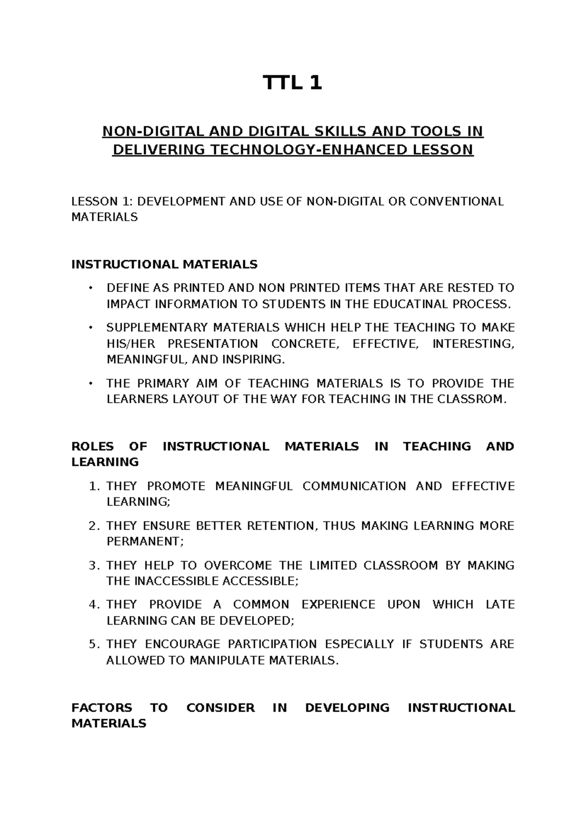 Flexible Learning Environment TOR - TTL 1 NON-DIGITAL AND DIGITAL ...