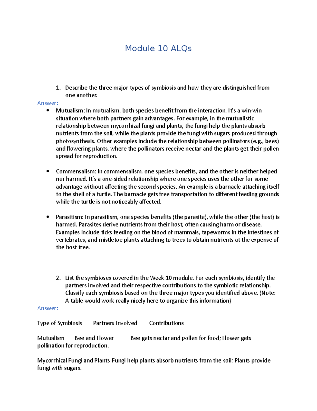 Module 10 ALQs-1 - work doing before class starts - Module 10 ALQs ...