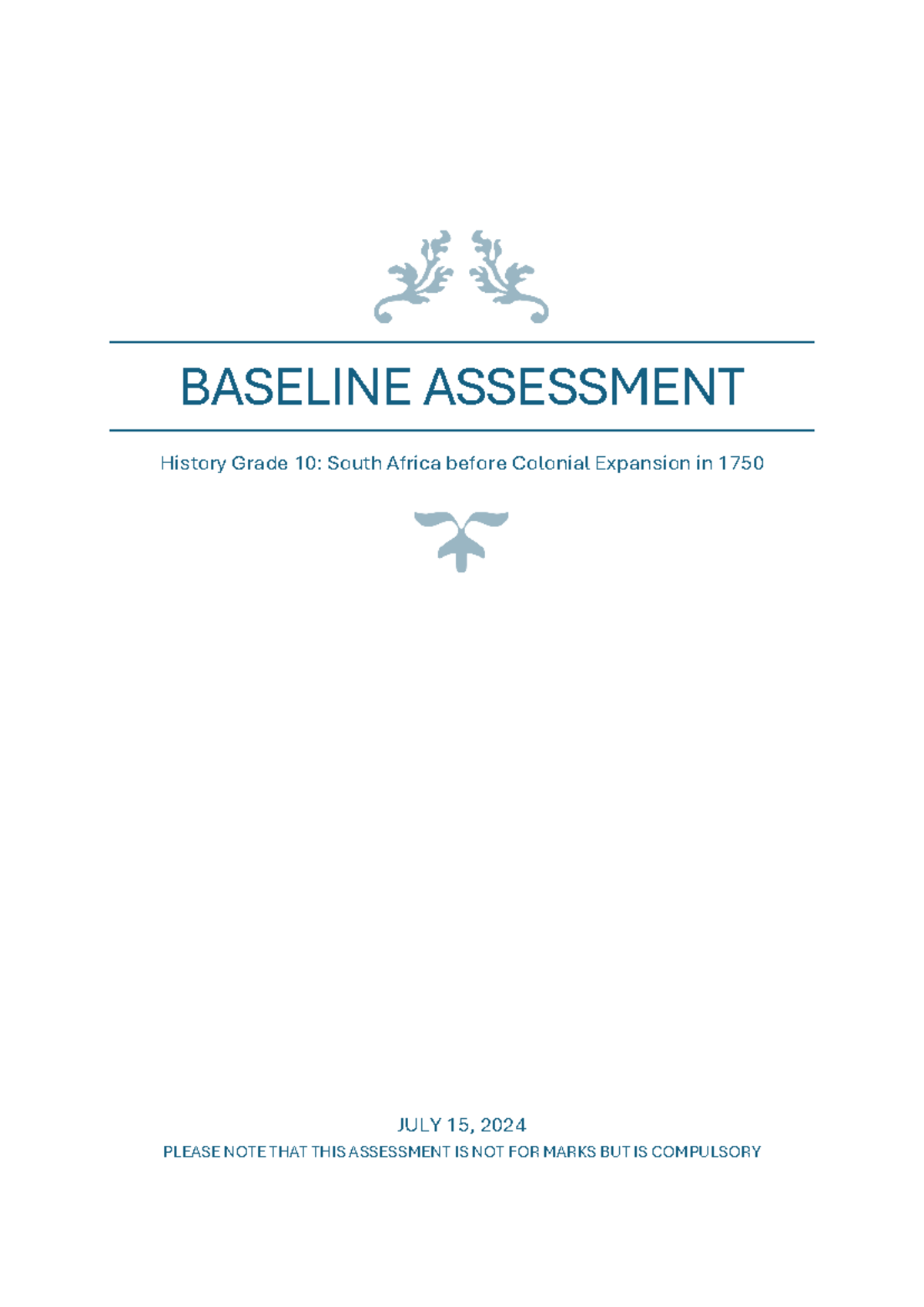 Baseline assessment History Grade 10 - BASELINE ASSESSMENT History ...
