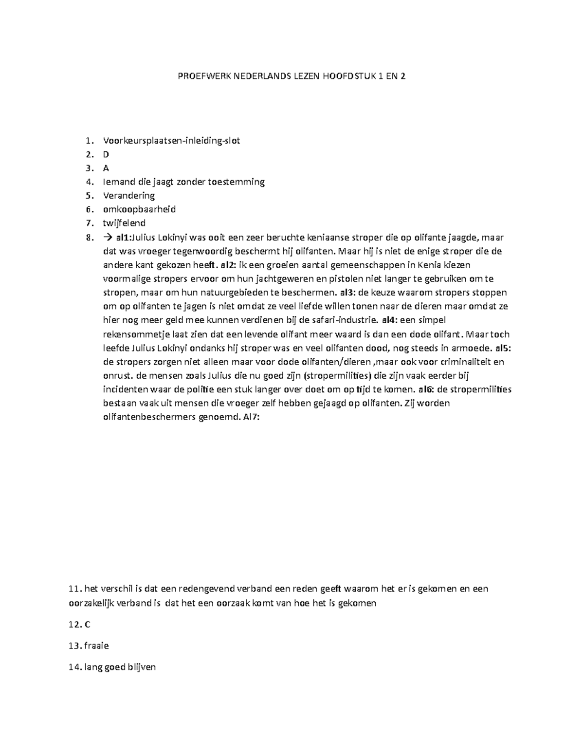 Proefwerk Nederlands Lezen Hoofdstuk 1 EN 2 - PROEFWERK NEDERLANDS ...