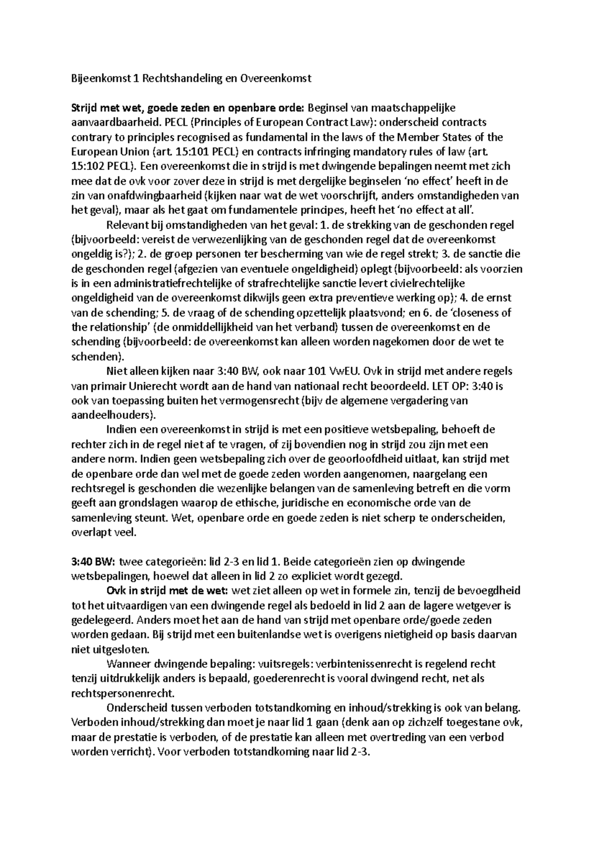 Bijeenkomst 1 Rechtshandeling en Overeenkomst - Bijeenkomst 1 ...