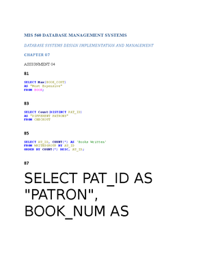 Chapter 1-2 Database Systems Design Implementation AND Management - MIS 560 Database Management ...