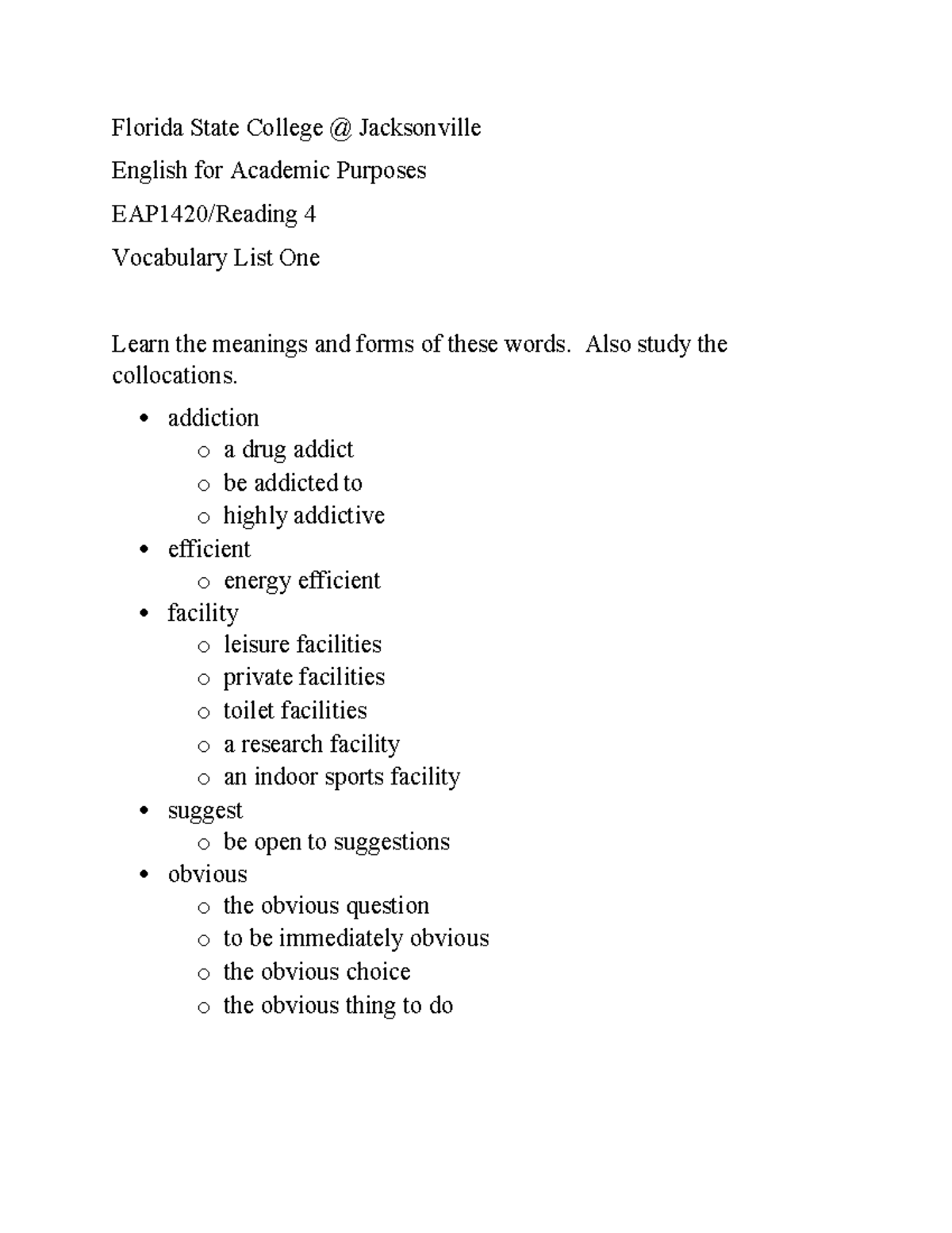 Vocab 1 - Florida State College @ Jacksonville English for Academic ...